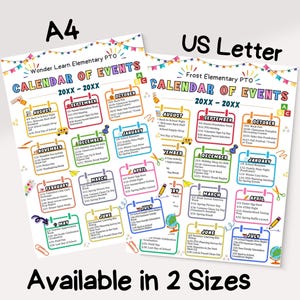 PTA Calendar of Events Flyer Editable PTO Monthly Events Template for ...