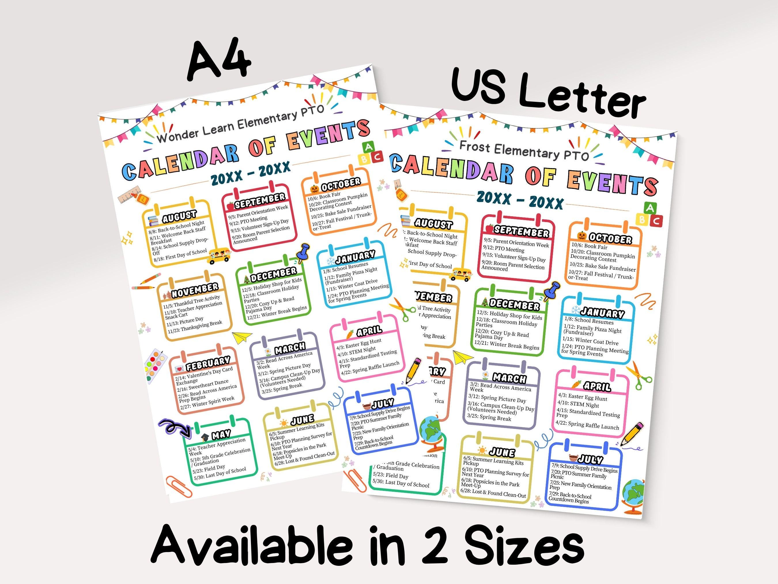 PTA Calendar of Events Flyer Editable PTO Monthly Events Template for ...