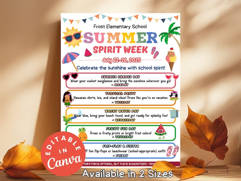 Summer Spirit Week Editable Flyer Template, Printable DIY Itinerary for ...