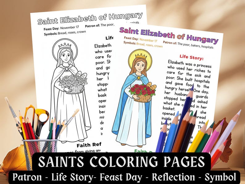 Saint Elizabeth of Hungary Coloring Page Kids Catholic Saints Coloring ...