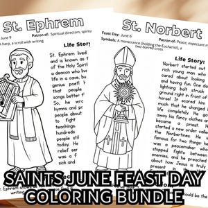 June Saints Feast Coloring Pages Bundle Kids Monthly Catholic Saint ...
