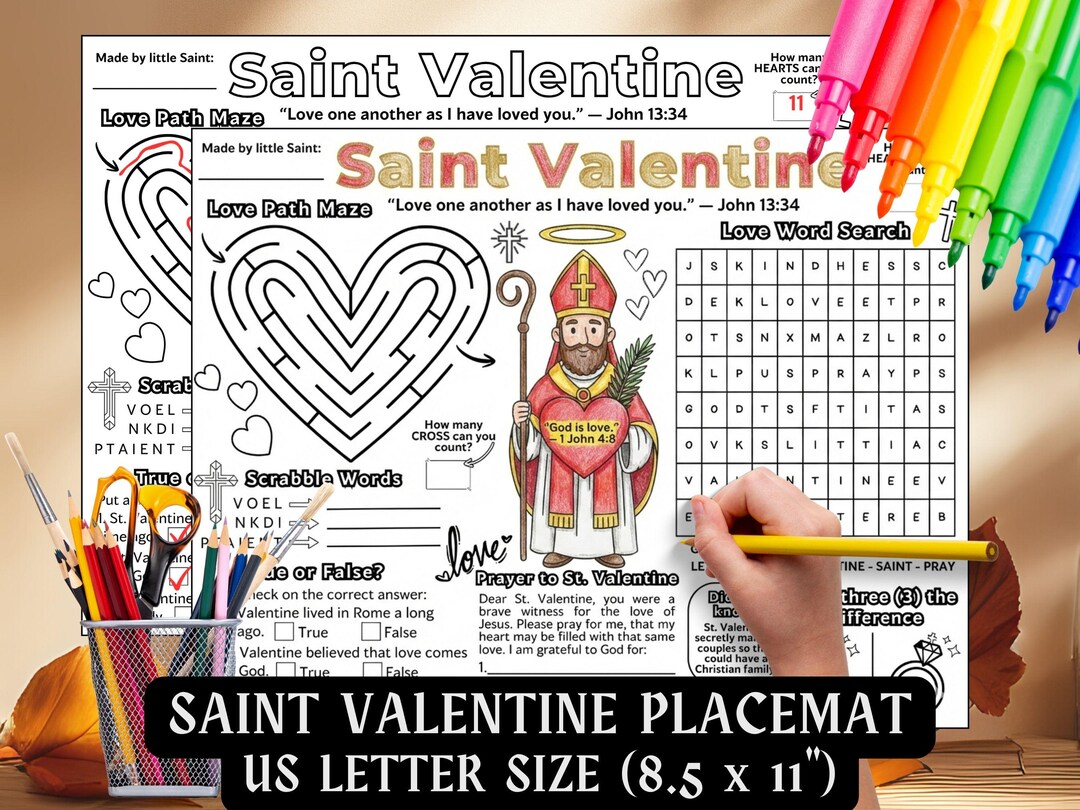 Saint Valentine Activity Placemat Kids Catholic Saint Coloring Page ...