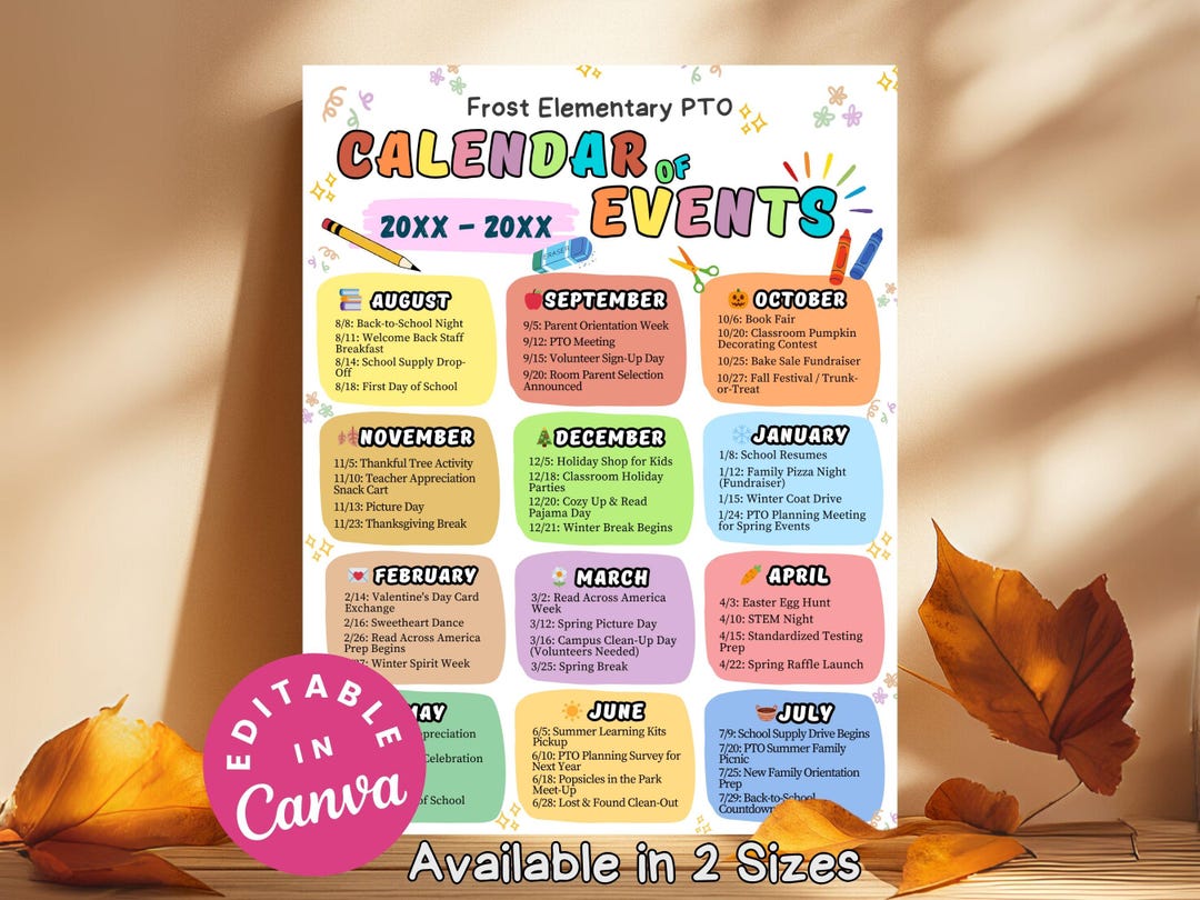 Monthly Event Flyers Printable Calendar of Events Flyer Editable PTA ...
