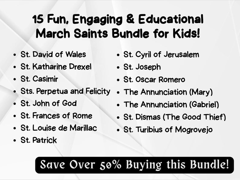 Catholic Saints March Feast Day Coloring Pages Bundle Kids Monthly ...