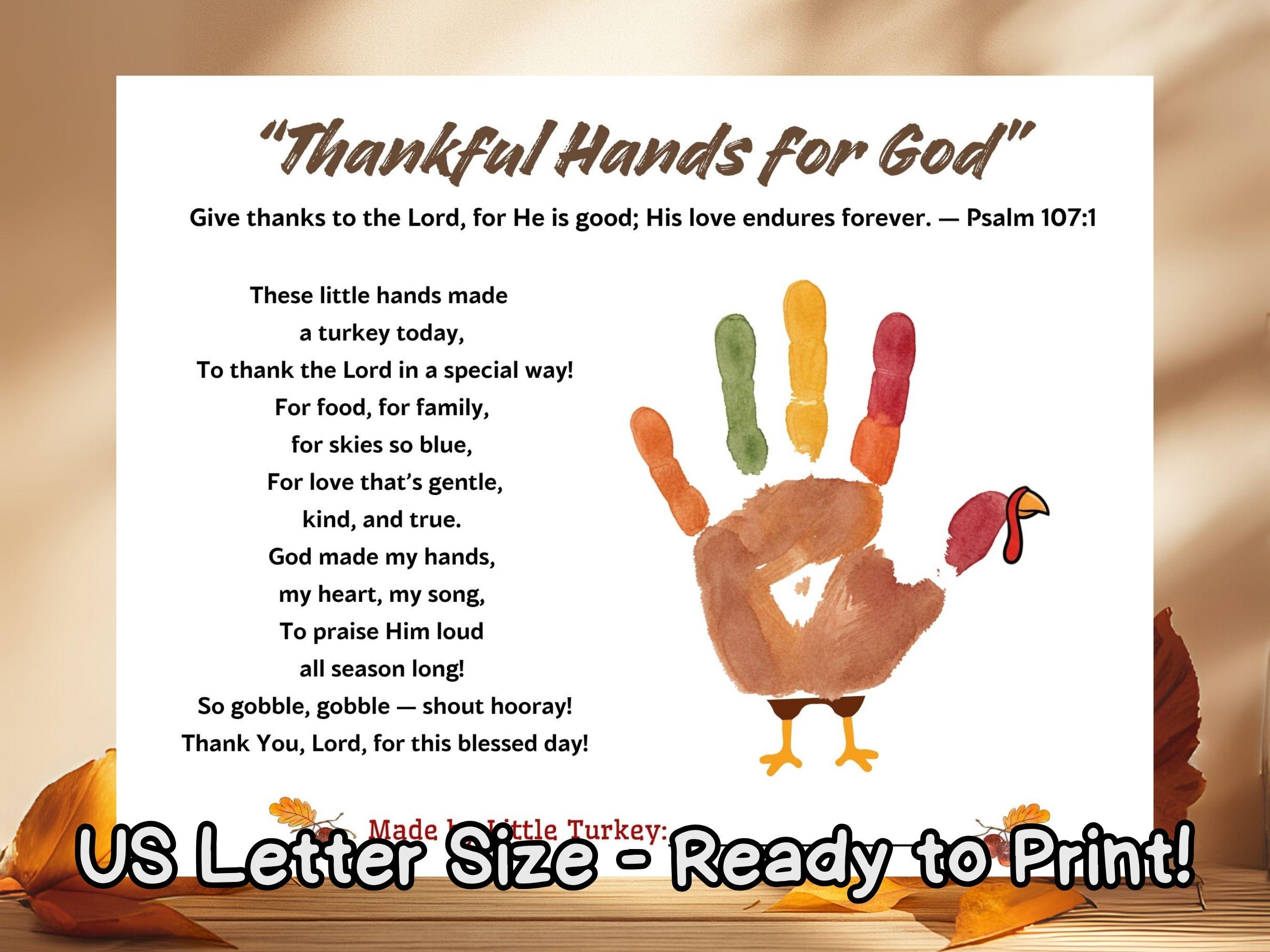 Thankful Turkey Handprint Poem Thanksgiving Keepsake Craft Sunday ...