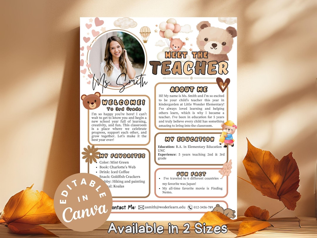 Bear Meet the Teacher Boho Flyer Bear Theme Classroom Welcome Letter ...