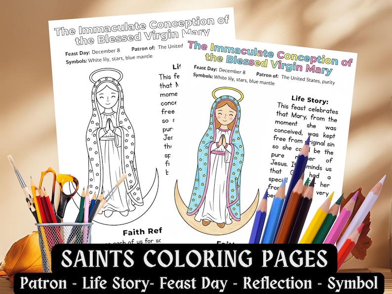 The Immaculate Conception Coloring Page Blessed Virgin Mary Catholic ...