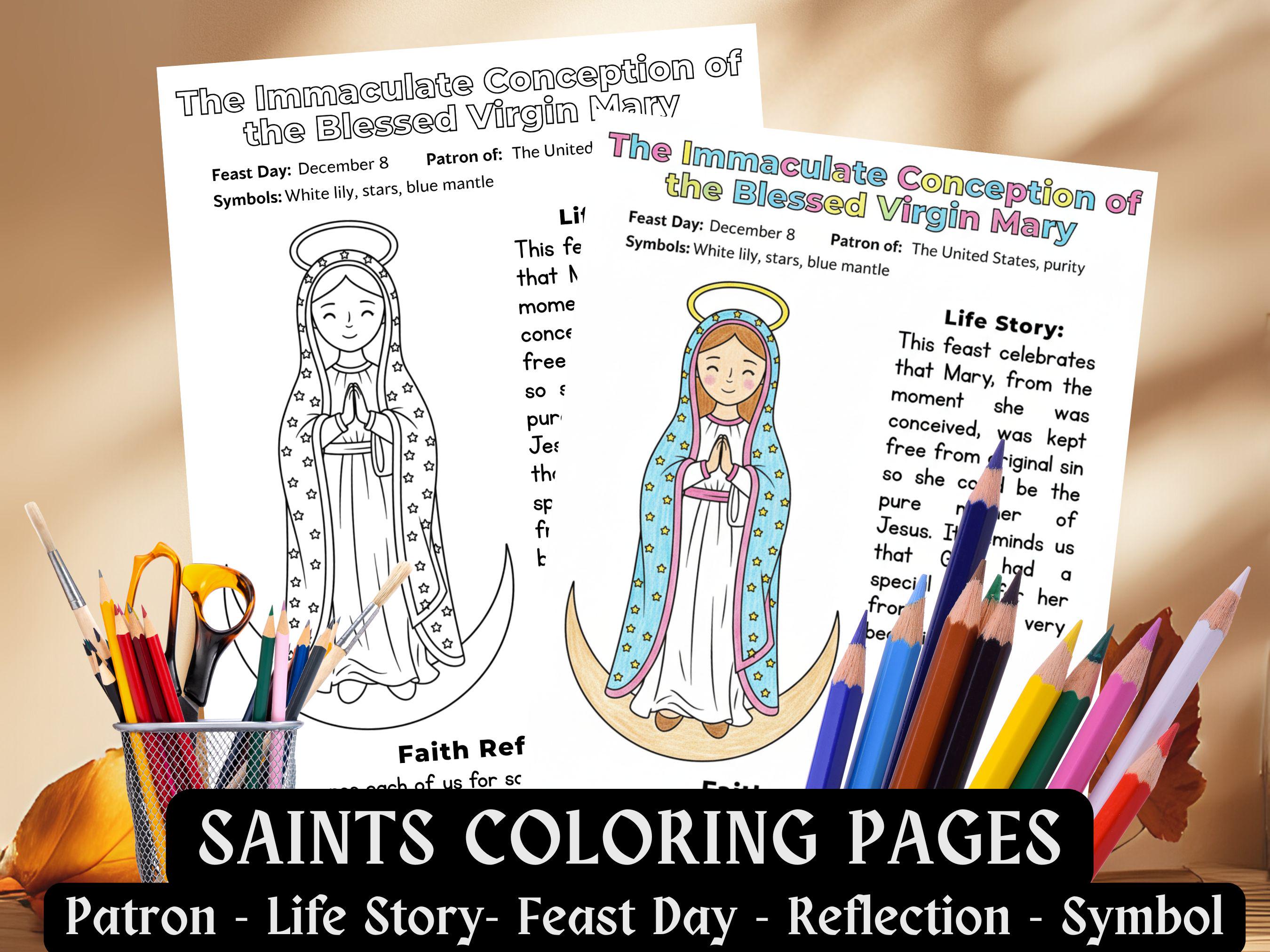 The Immaculate Conception Coloring Page Blessed Virgin Mary Catholic ...