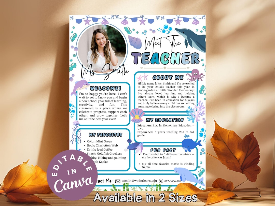 Meet the Teacher Under the Sea Ocean Theme Printable Teacher Flyer Back ...