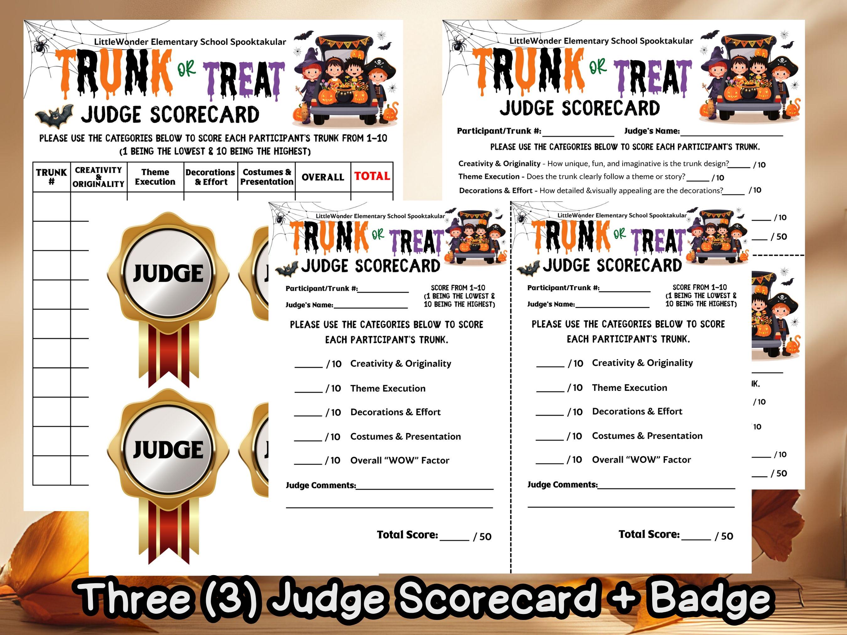 Judge Scorecard Trunk or Treat Church Halloween Contest Trunk or Treat ...