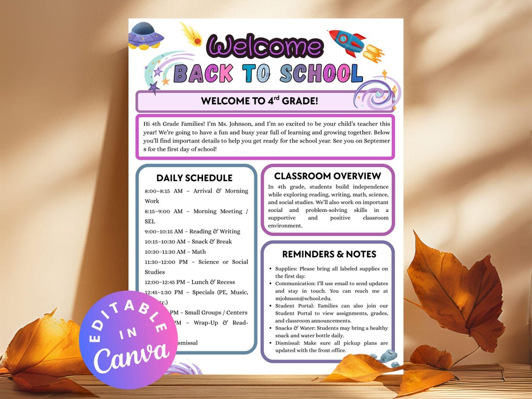 Outer Space Welcome Letter Teacher Back to School Note Space Theme ...
