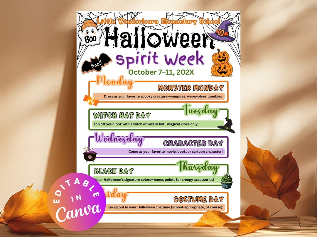 Editable PTA Events Halloween Spirit Week Flyer School Activities ...