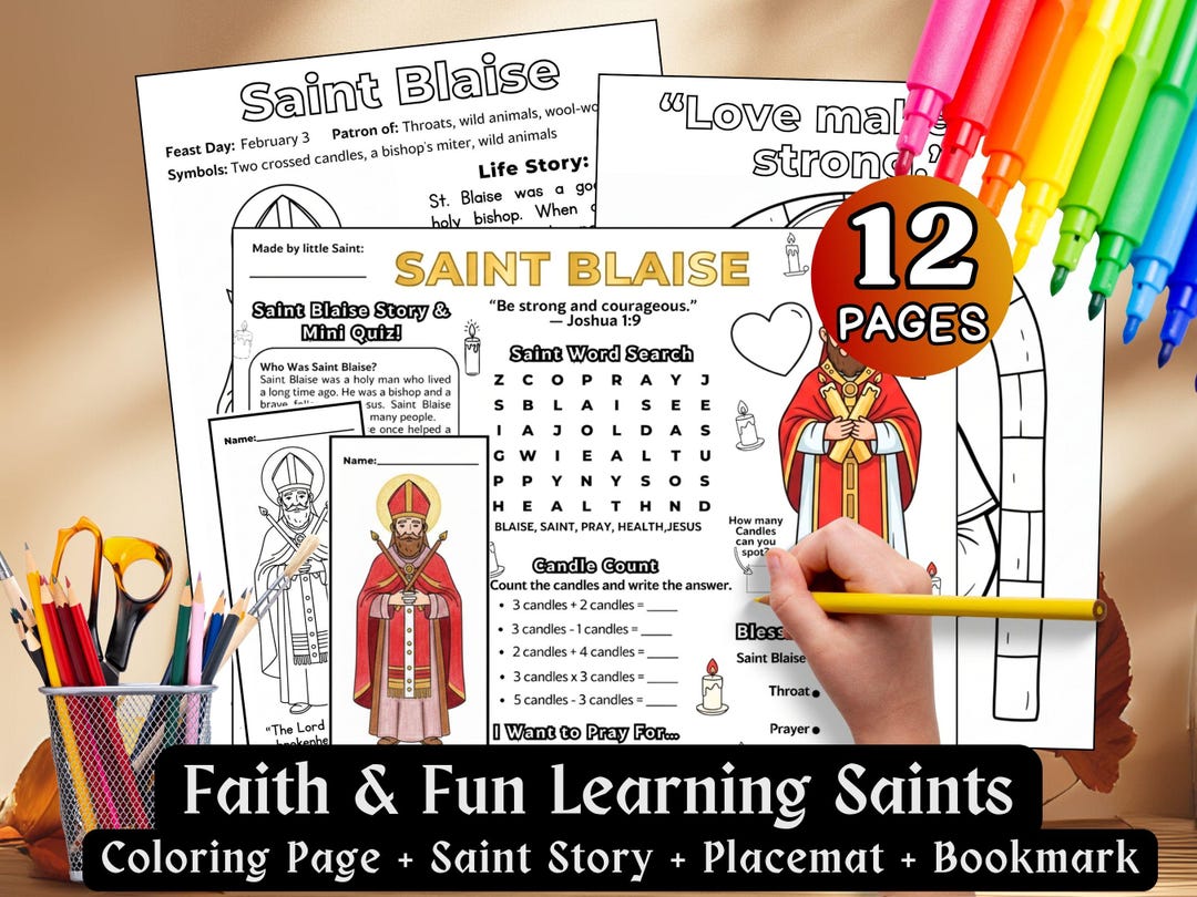 Saint Blaise Activity Bundle Placemat Coloring Pages Kids Catholic ...