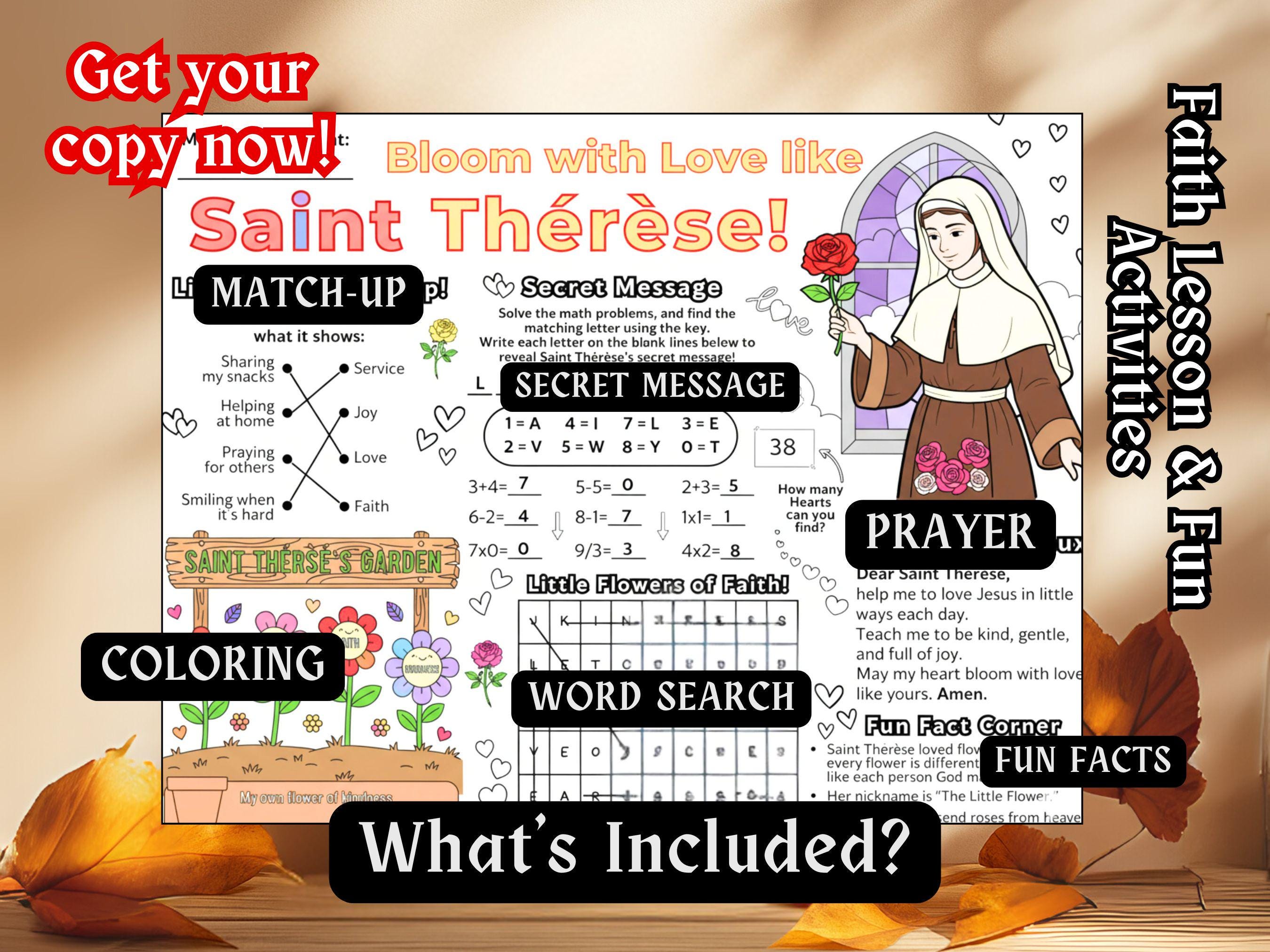 Saint Thérèse of Lisieux Coloring Activity Placemat Kids Catholic Saint ...