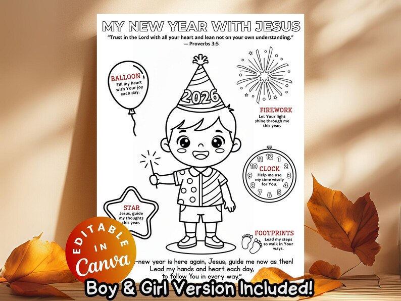 New Year With Jesus Prayer Coloring Craft Kids Devotional Activity ...