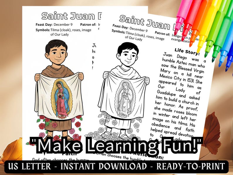 Saint Juan Diego Coloring Page Kids Catholic Saint Coloring Activity ...
