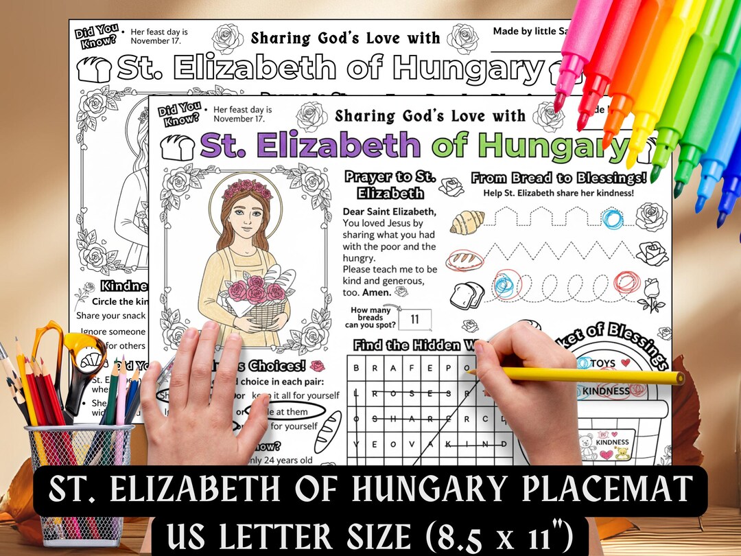 Saint Elizabeth of Hungary Coloring Placemat Kids Catholic Saint ...