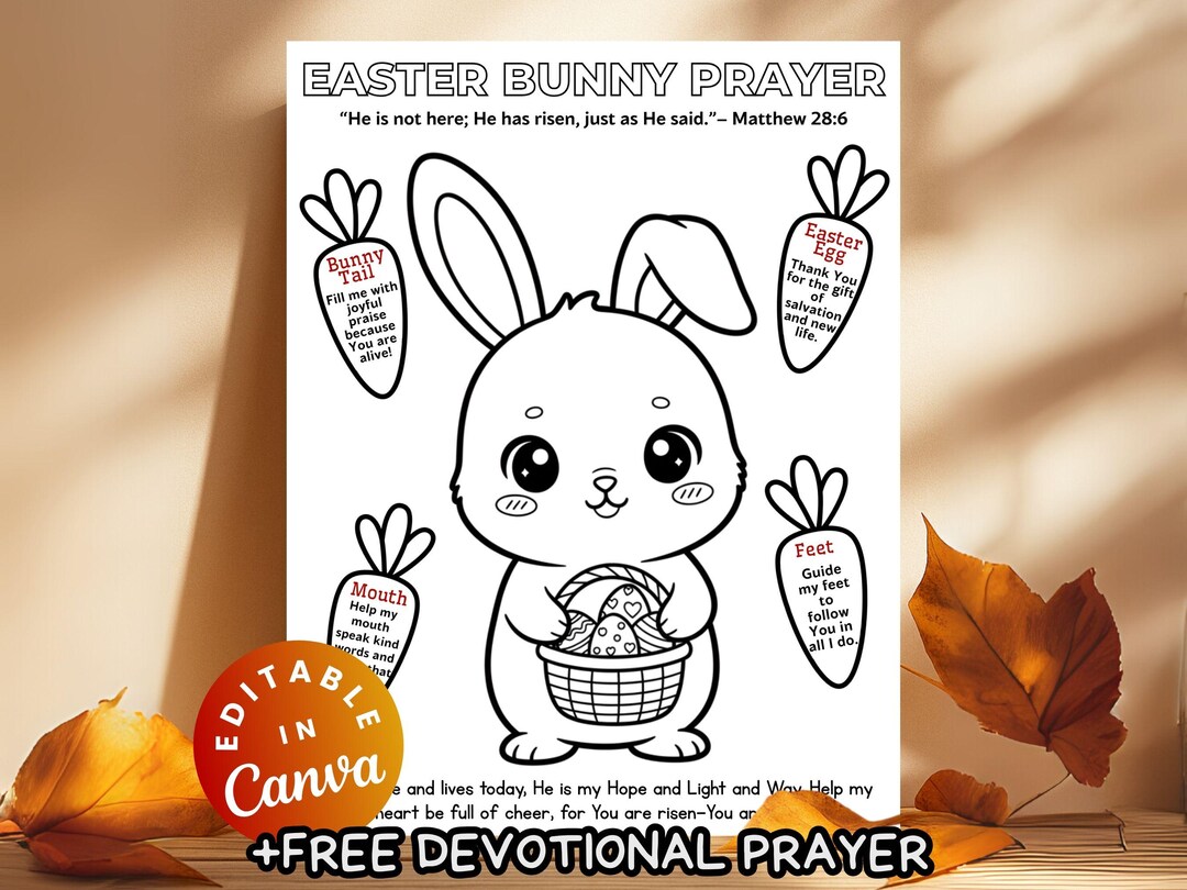 Easter Bunny Prayer Craft Printable Kids Easter Sunday Coloring Pages ...