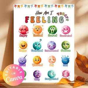 Feelings Poster Emoji Emotions Chart Classroom Calming Corner Decor How ...