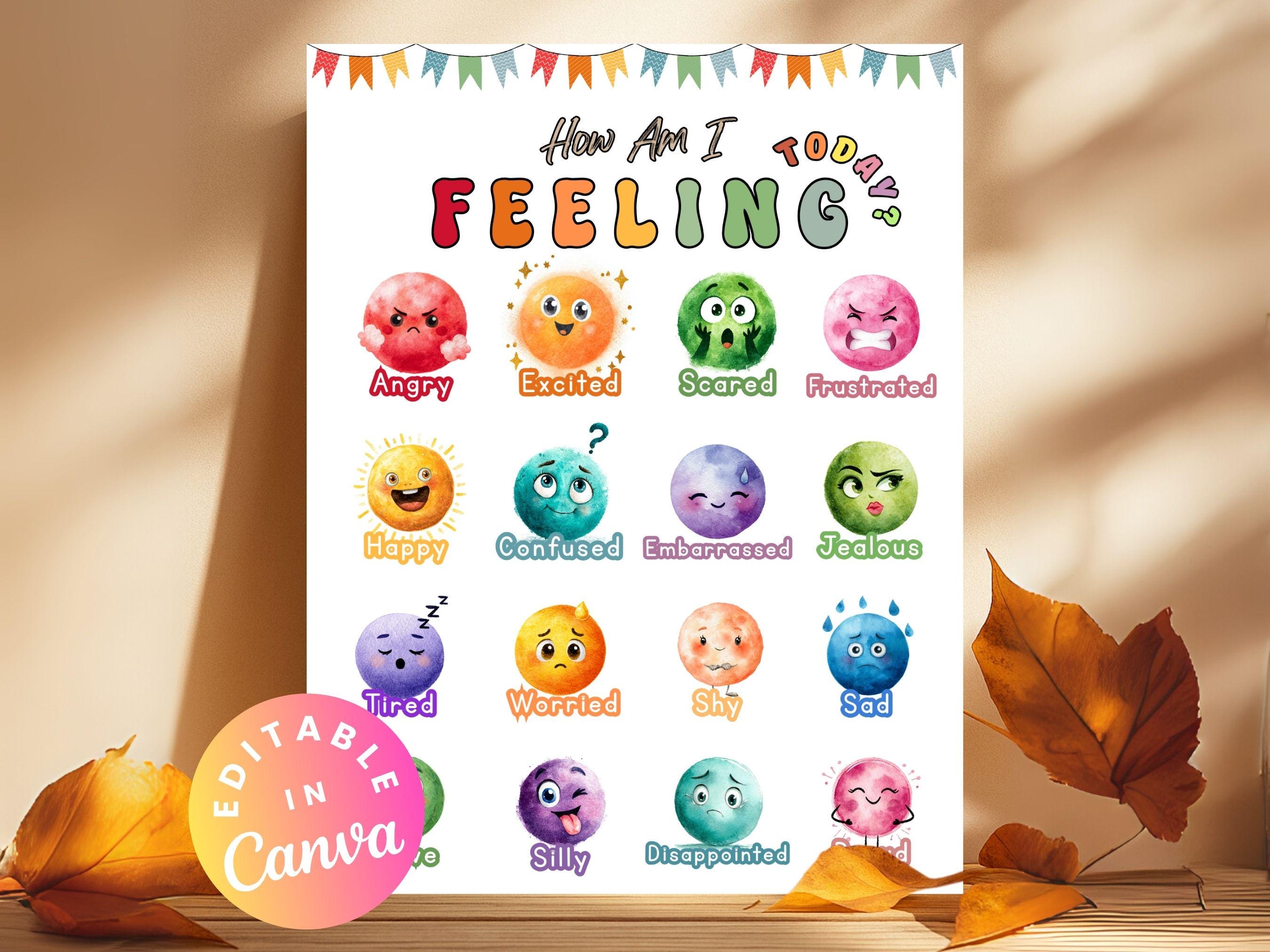 Feelings Poster Emoji Emotions Chart Classroom Calming Corner Decor How ...