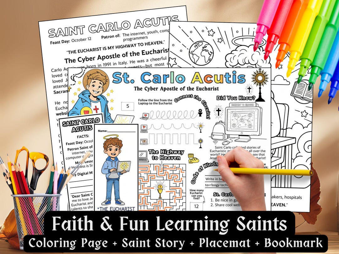 Saint Carlo Acutis Activity Placemat Kids Catholic Saint Prayer ...