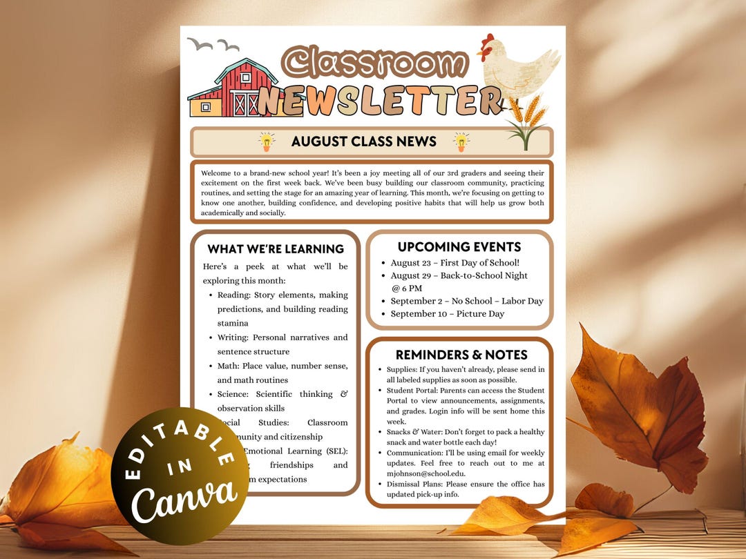 Farm Theme Classroom Newsletter Flyer Back to School Farm Animals ...