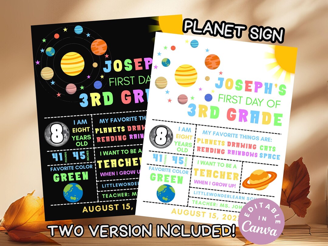 Planet Theme First Day of School Sign 3rd Grade Back to School Outer ...
