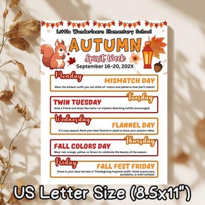 Autumn Spirit Week Flyer Template School Dress up Days Holiday Events ...