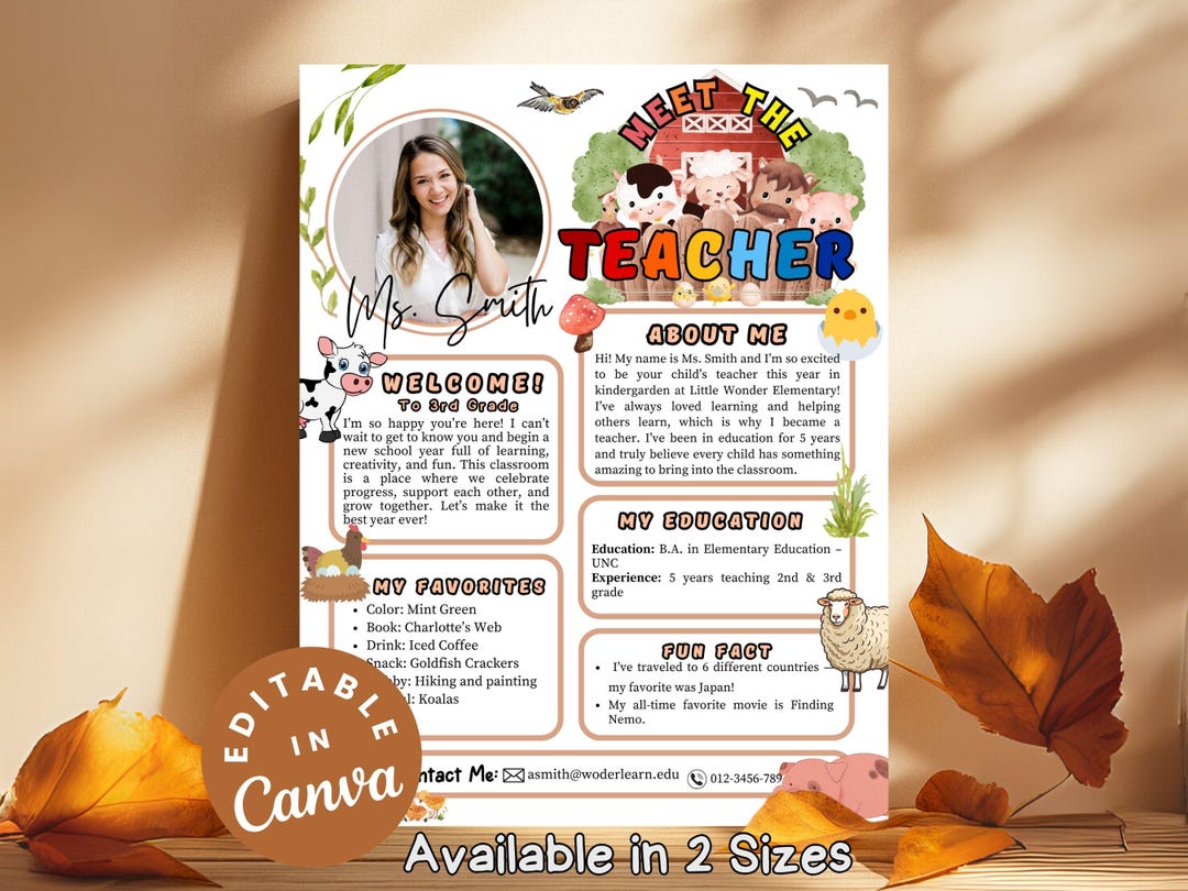 Farm Animals Meet the Teacher Flyer Farm Back to School Teacher ...