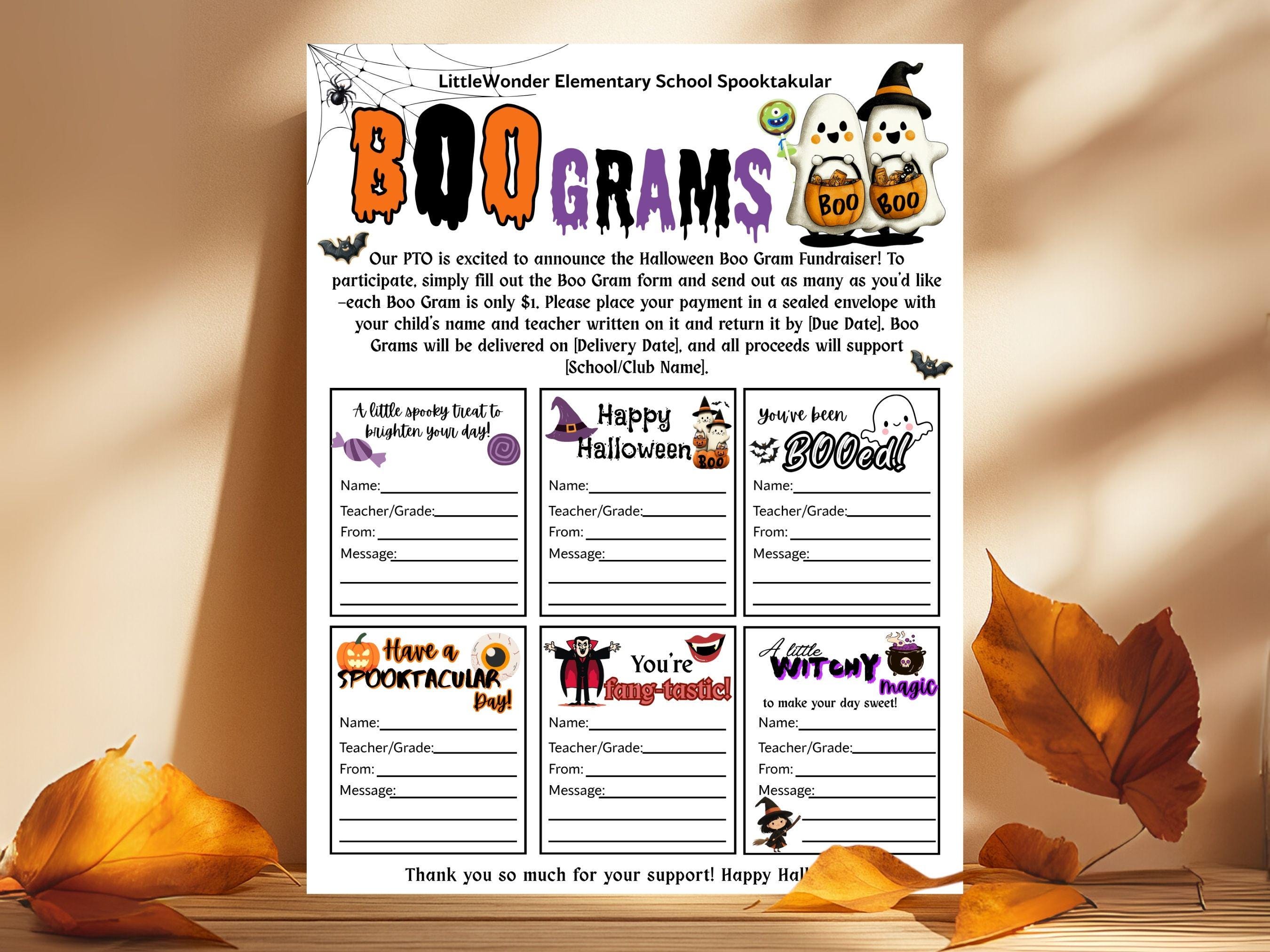 Boo Gram Fundraiser Editable Halloween Candy Grams Template, School ...