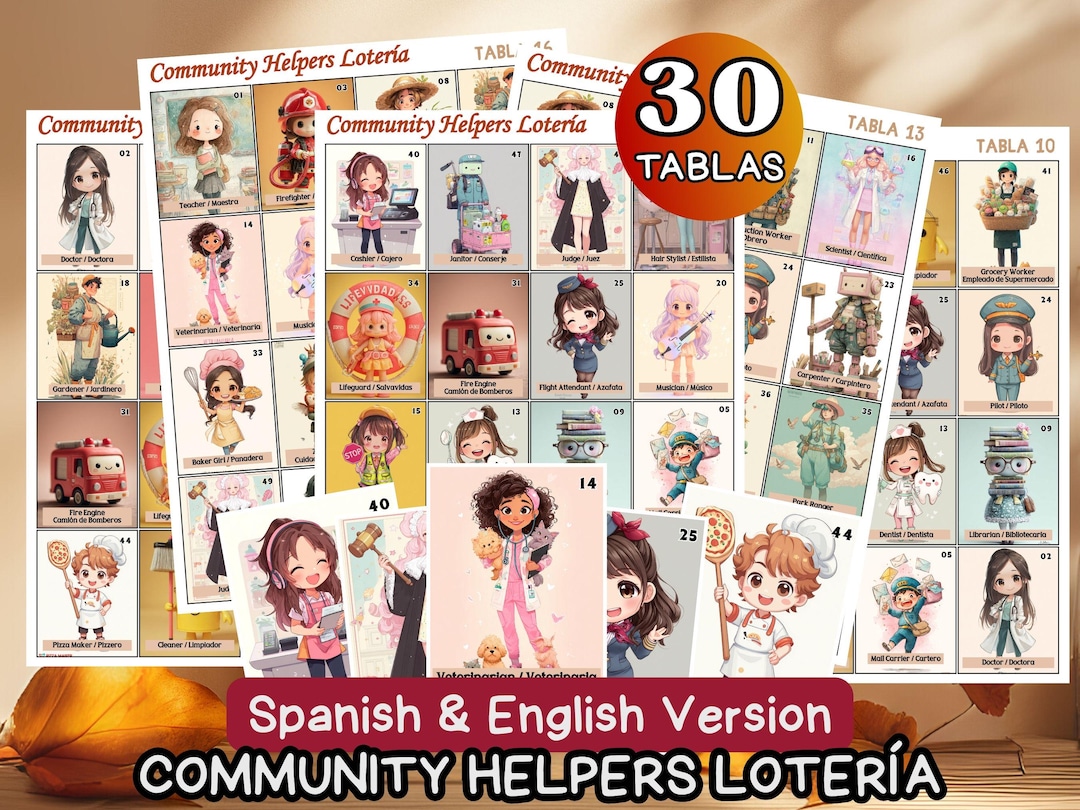 Community Helpers Loteria Game Bilingual Classroom Activity Kids ...