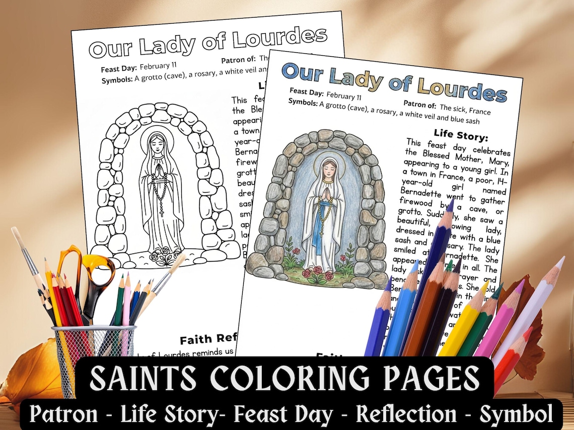 Our Lady of Lourdes Coloring Pages Kids Catholic Saint Coloring ...