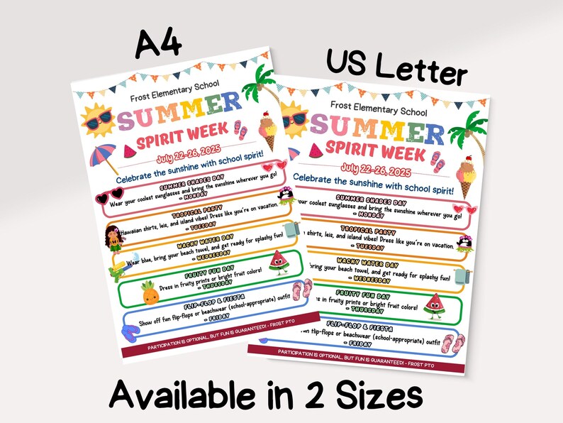 Summer Spirit Week Editable Flyer Template, Printable DIY Itinerary for ...