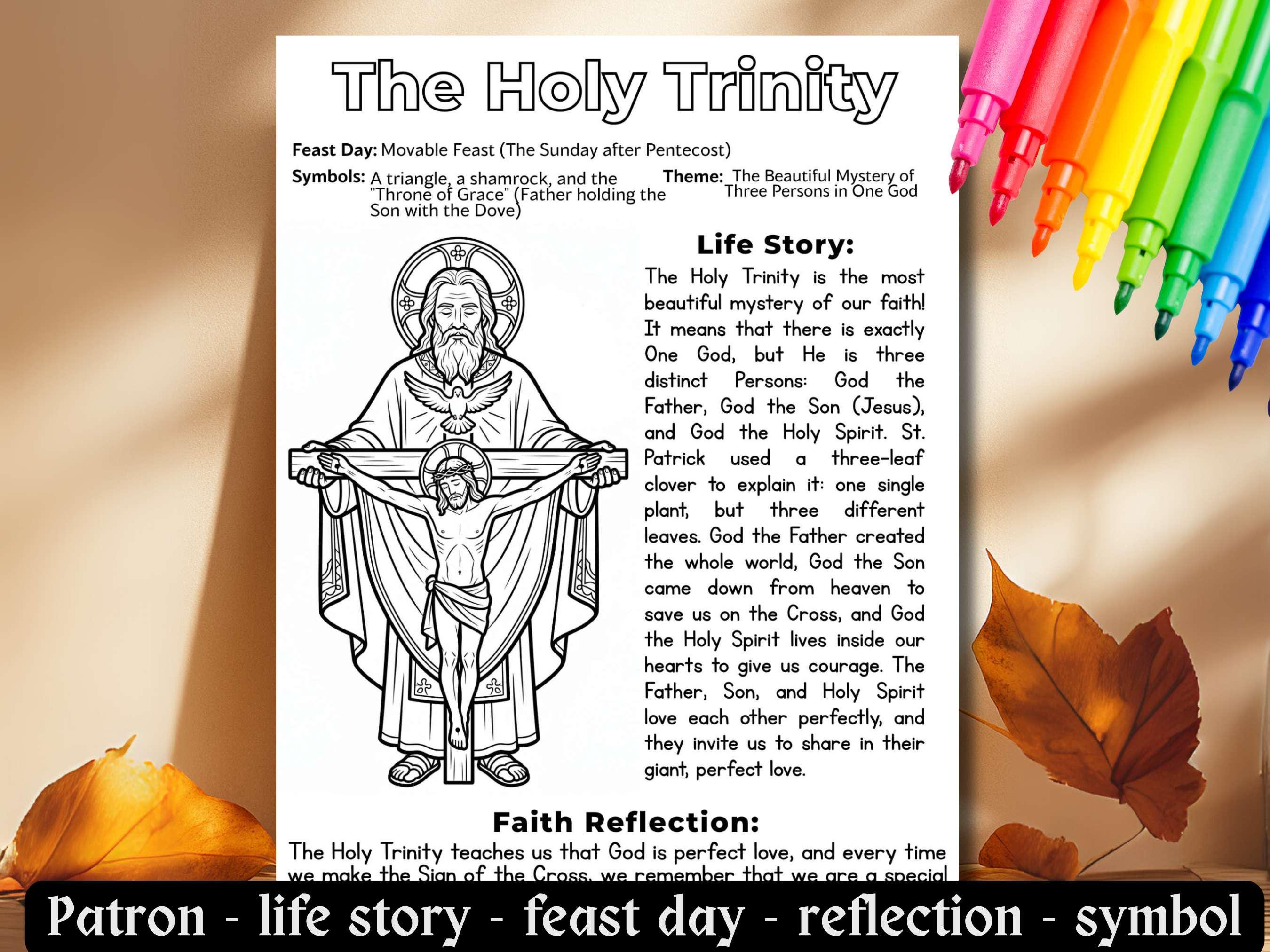 The Holy Trinity Coloring Page, Catholic Kids Saint Activity Worksheet ...