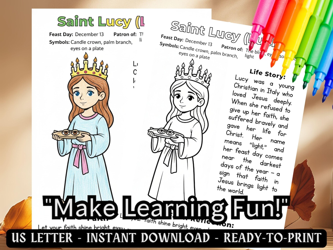 Saint Lucy Coloring Page Catholic Saint Lucia Kids Coloring Sheet ...