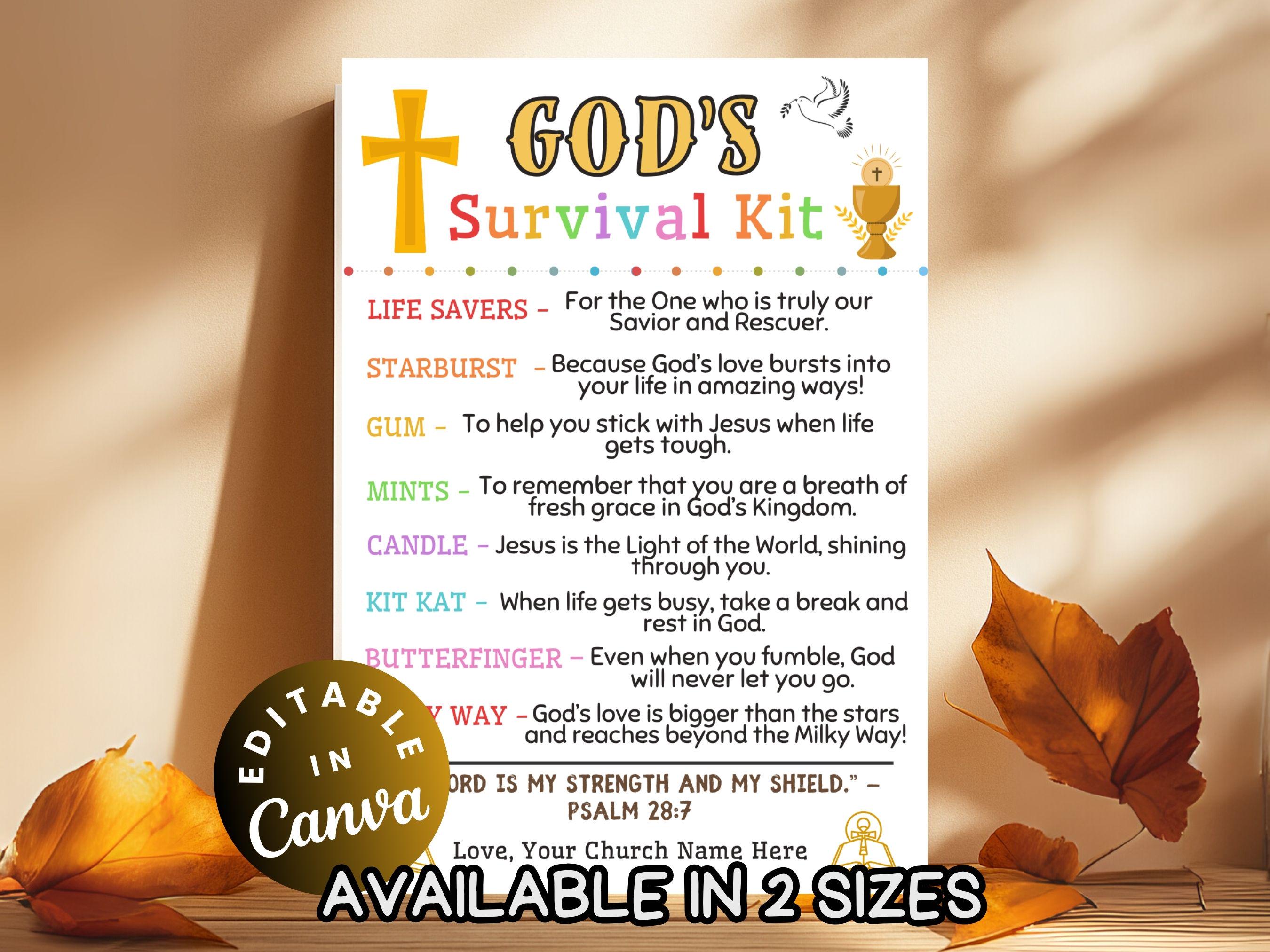 Gods Survival Kit Tags Editable Christian Gift Tags Prayer Survival Tag ...
