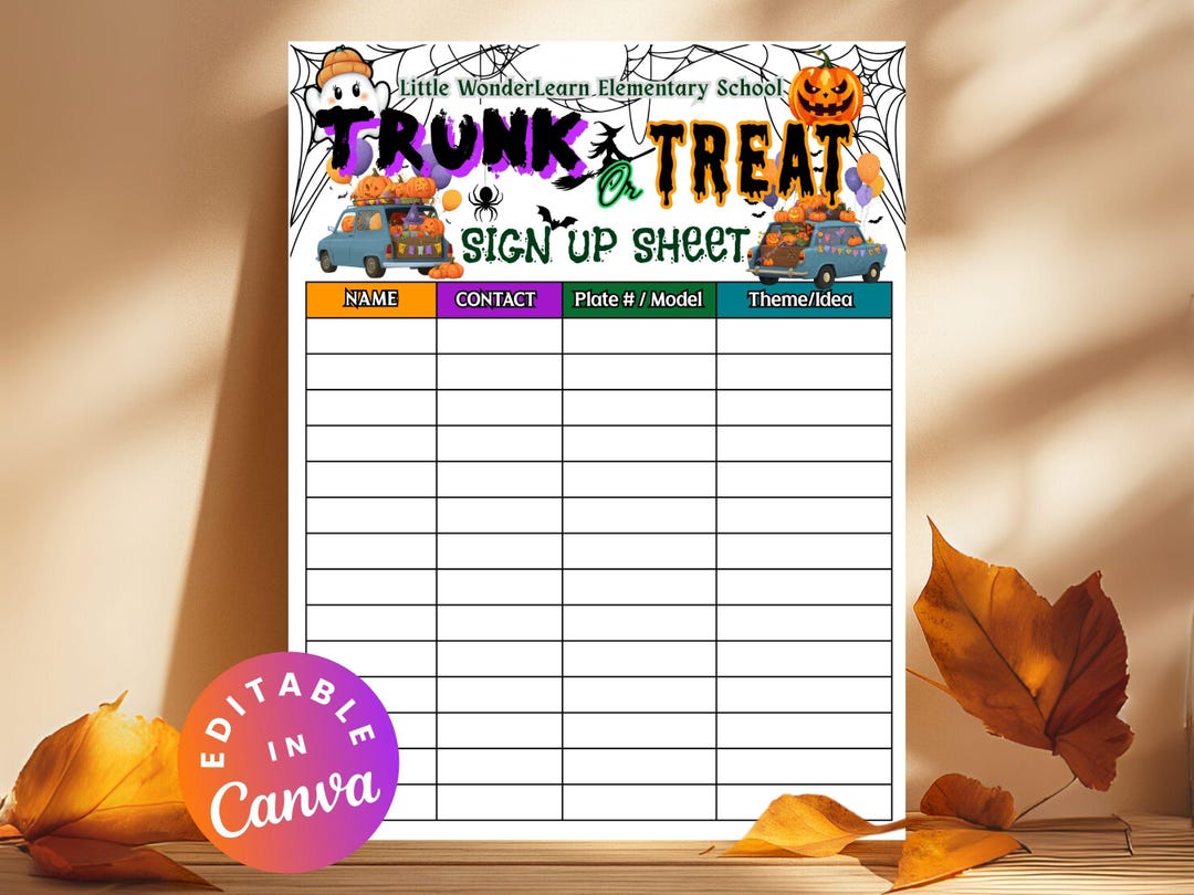 Trunk or Treat Sign up Sheet Printable Halloween Registration Form ...