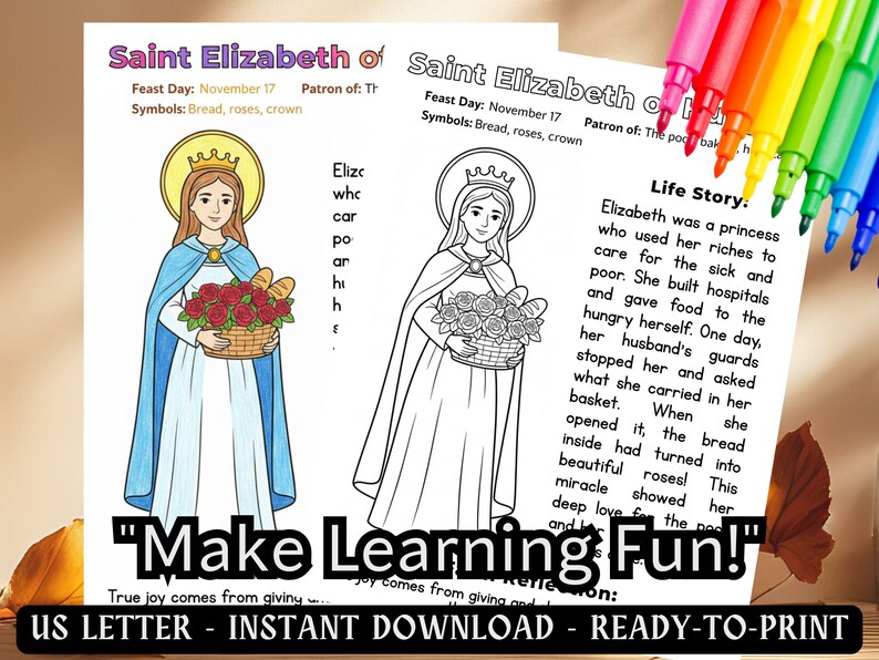 Saint Elizabeth of Hungary Coloring Page Kids Catholic Saints Coloring ...