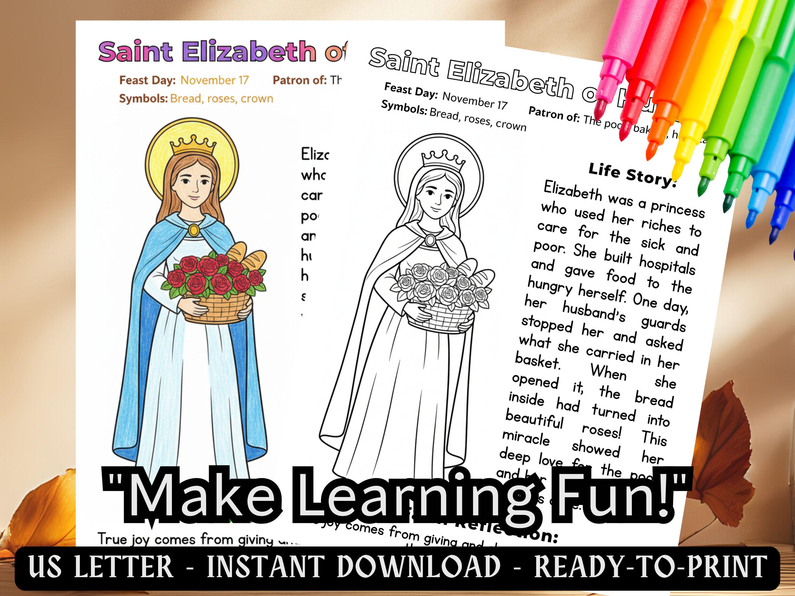 Saint Elizabeth of Hungary Coloring Page Kids Catholic Saints Coloring ...