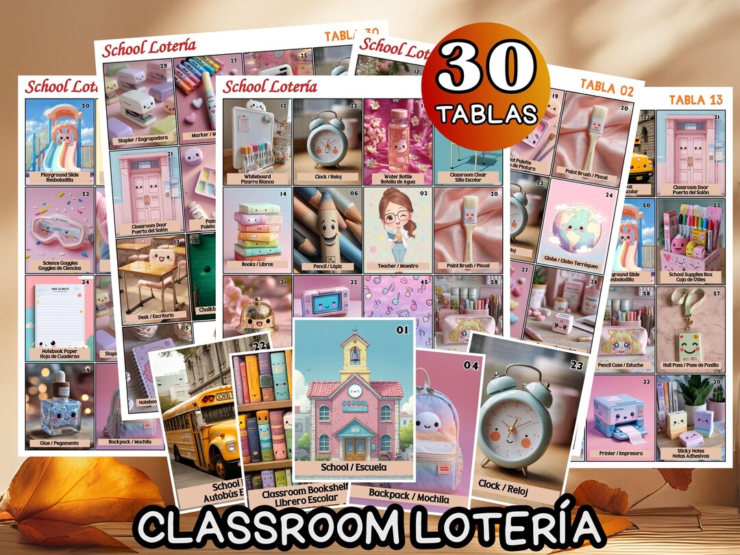 School Loteria Game Bilingual Mexican Bingo Cards Classroom Activity ...