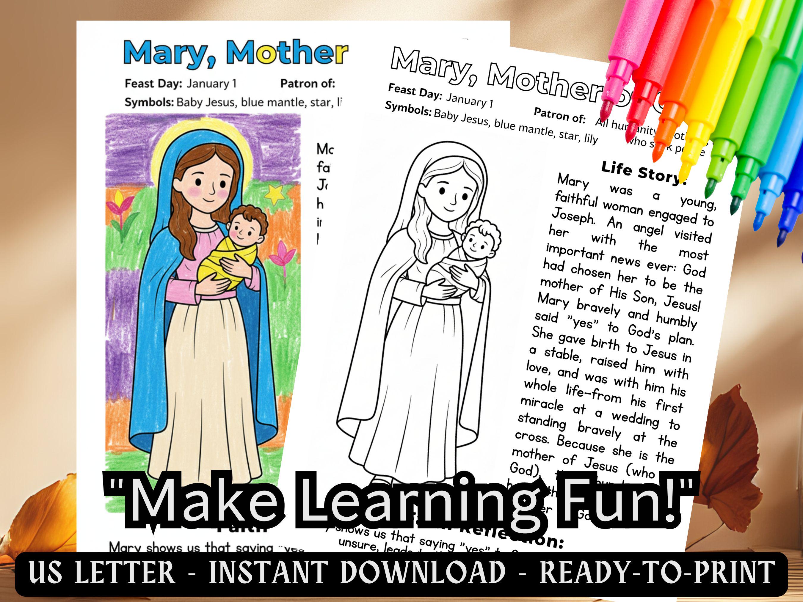 Saint Mary Coloring Pages, Kids Catholic School Saint Coloring Sheet ...