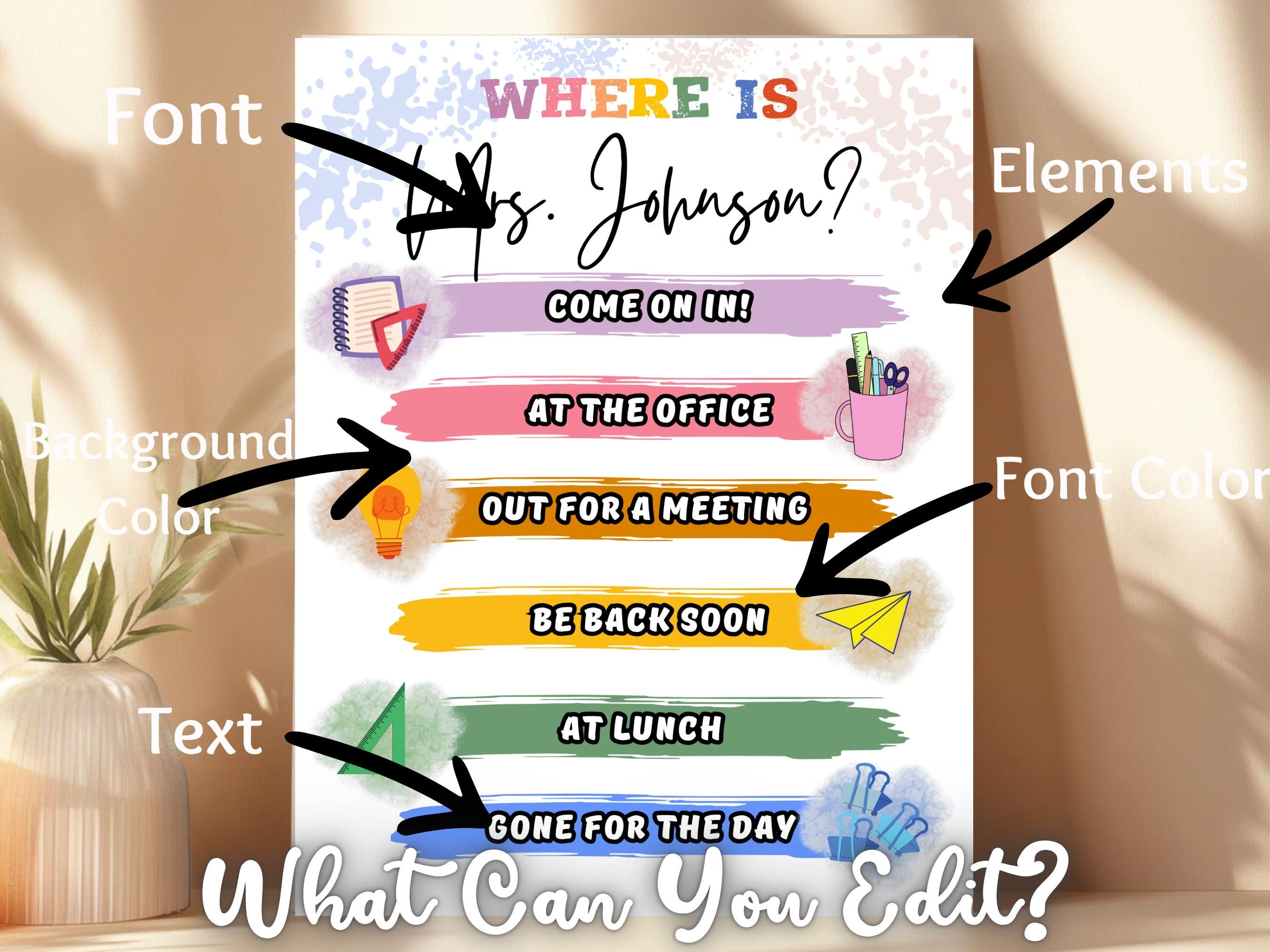 Editable Where is the Teacher Door Sign Classroom Decor Personalized ...