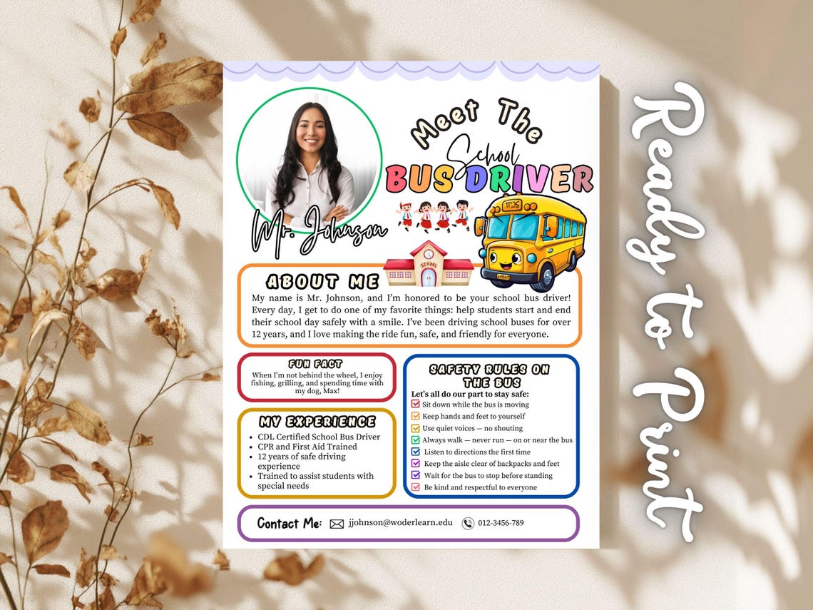 Meet the Bus Driver Flyer Back to School All About Me First Day of ...