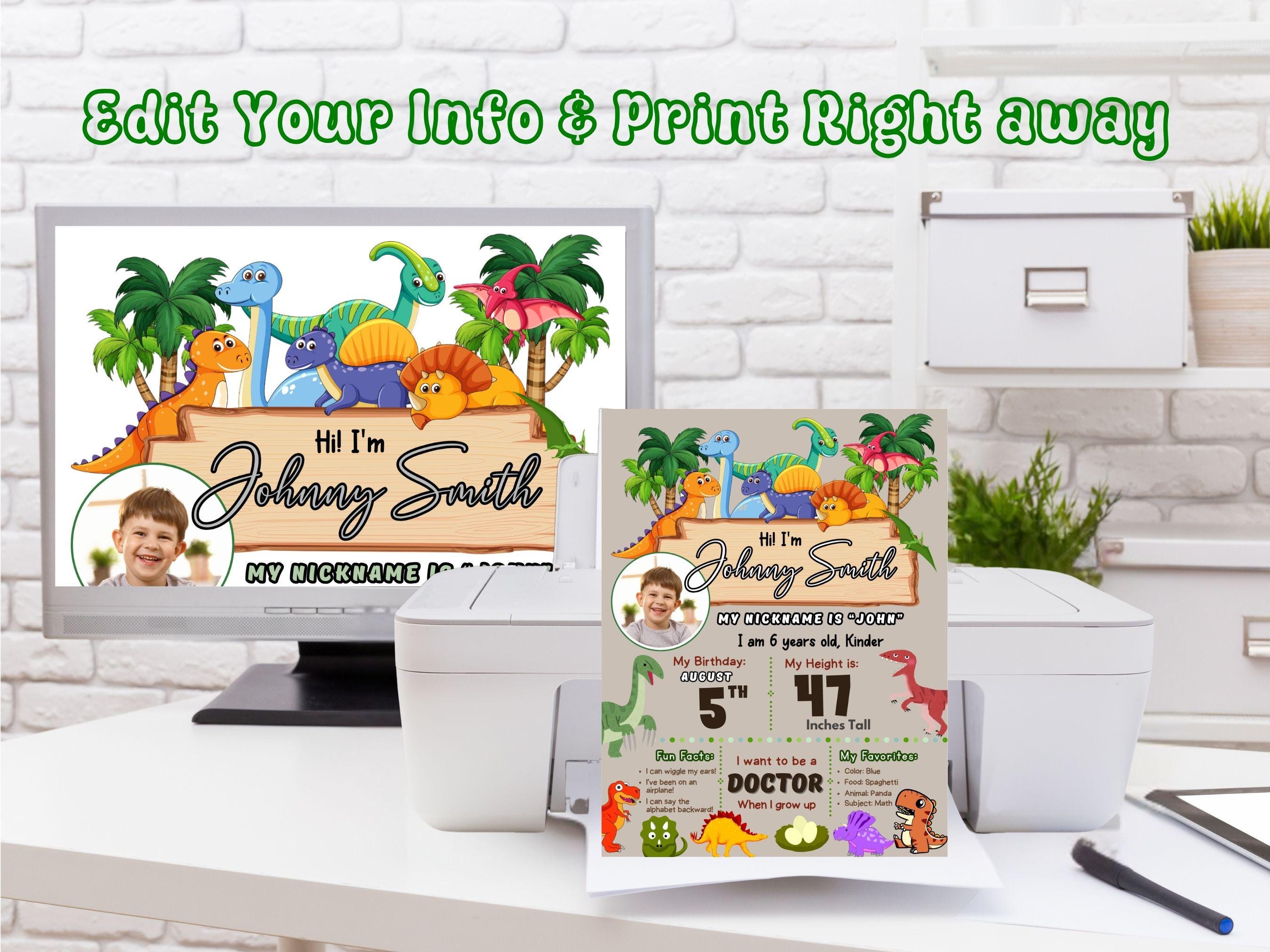 Dinosaur All About Me Flyer Back to School Dinosaur Preschool Sign ...