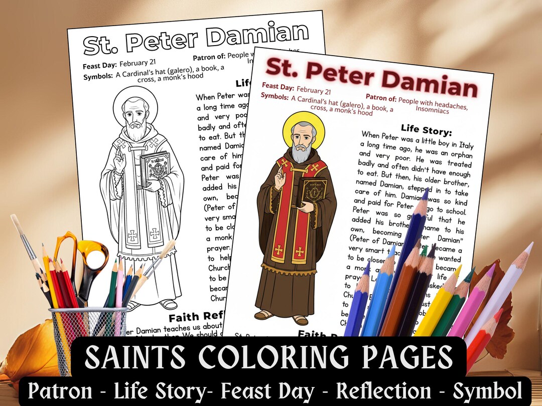Buy Saint Peter Damian Coloring Page Kids Catholic Saint Activity Sheet ...