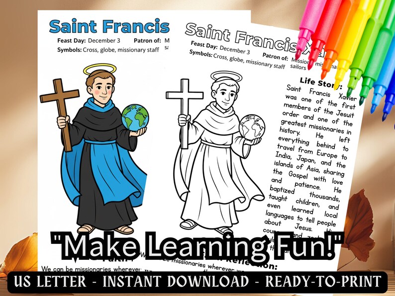 Saint Francis Xavier Coloring Page Catholic Saints Kids Advent Feast ...