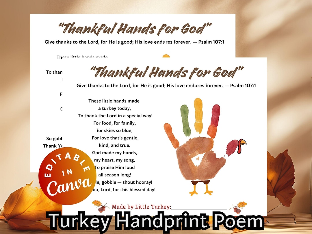 Thankful Turkey Handprint Poem Thanksgiving Keepsake Craft Sunday ...