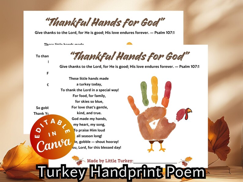 Thankful Turkey Handprint Poem Thanksgiving Keepsake Craft Sunday ...