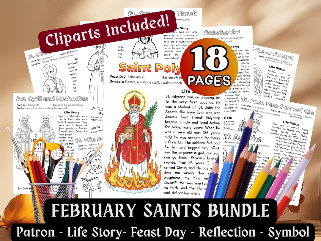 February Catholic Saints Coloring Pages Bundle Kids Valentines Day ...