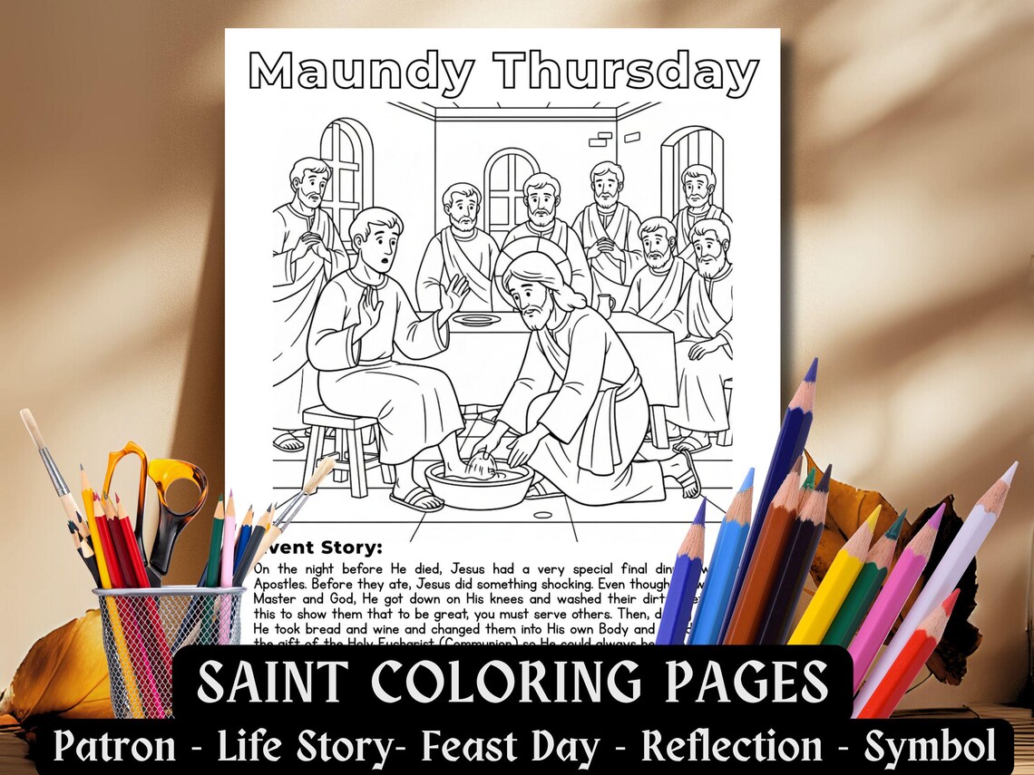 Maundy Thursday Coloring Page, Kids Catholic Holy Week Activity Last ...